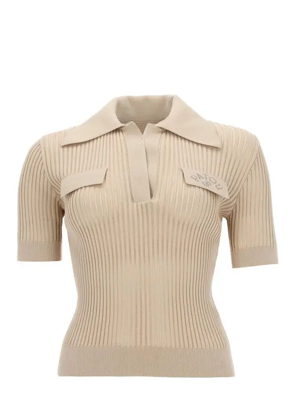 PATOU Embroidered Cotton Polo Shirt - Beige