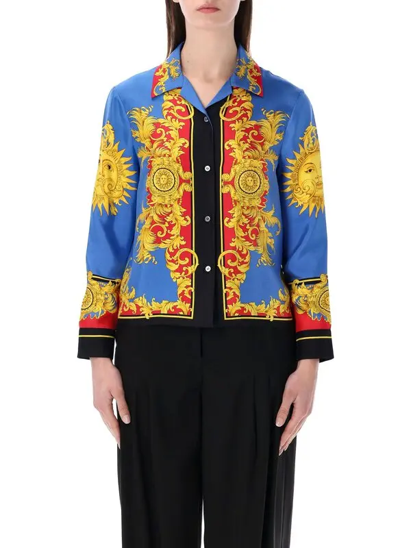 Versace Printed Silk Twill Shirt - Blue + Gold