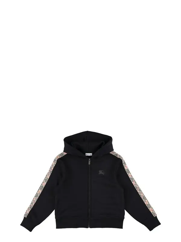 Burberry Cotton Hoodie With Check Trims - Black