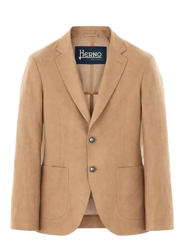 Herno Single-breasted Linen Jacket - Brown