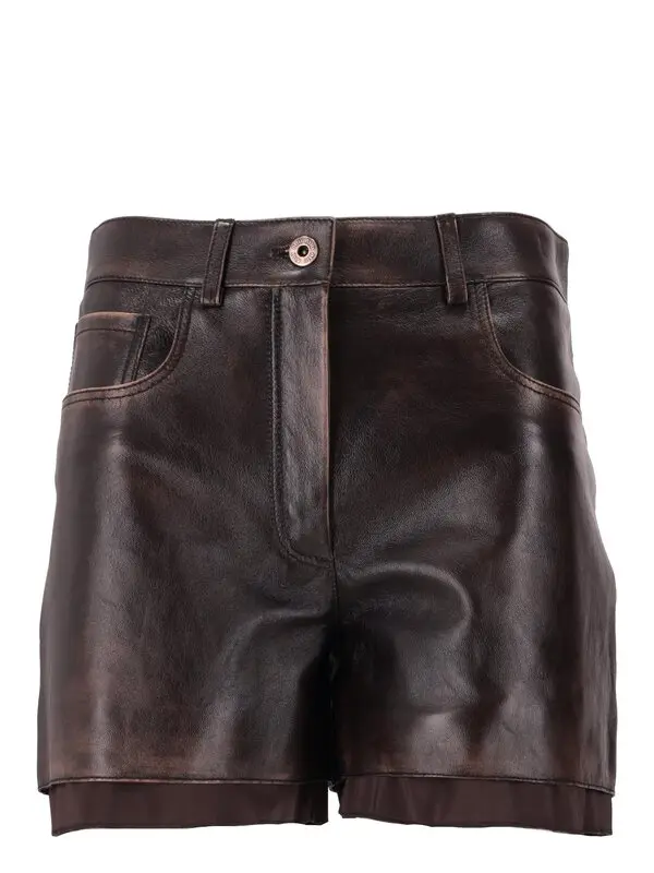 Miu Miu Nappa Leather Shorts - Caffe'