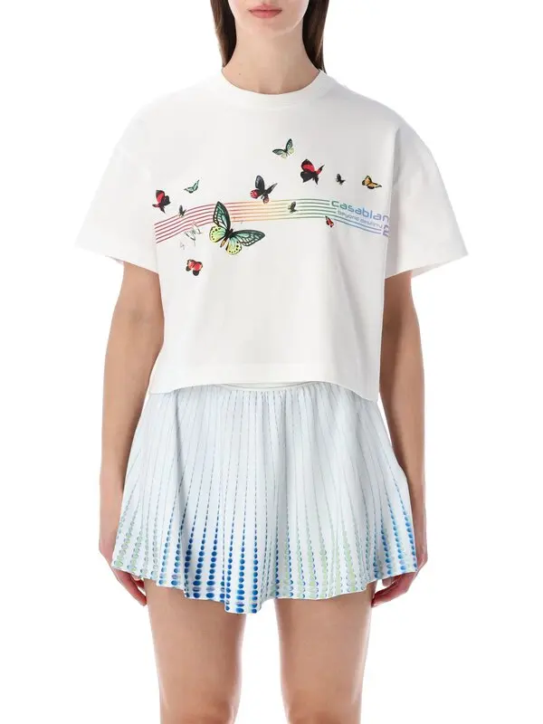 Casablanca Butterfly Cropped T-shirt - Organic White