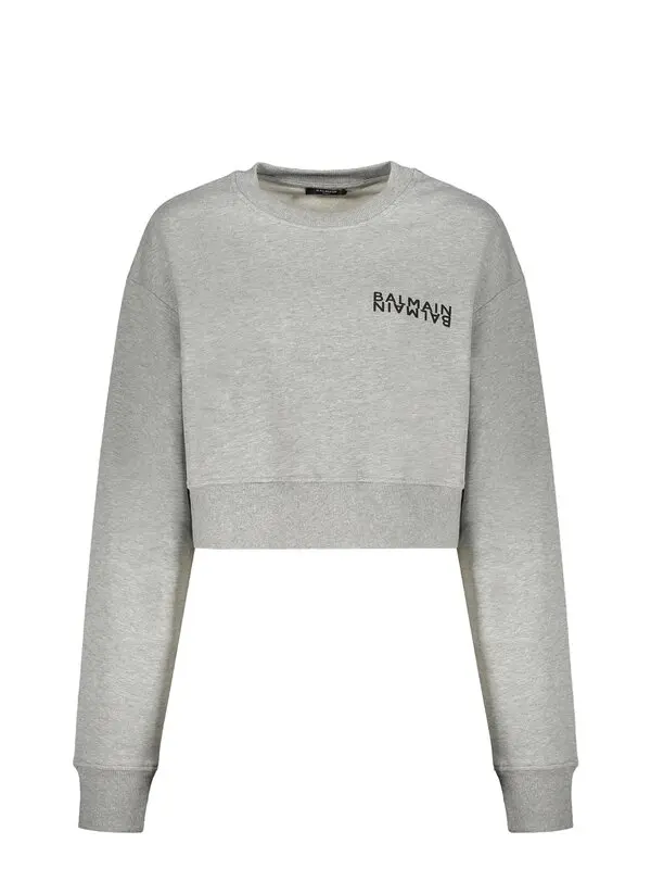Balmain Cropped Logo Sweatshirt - Gray