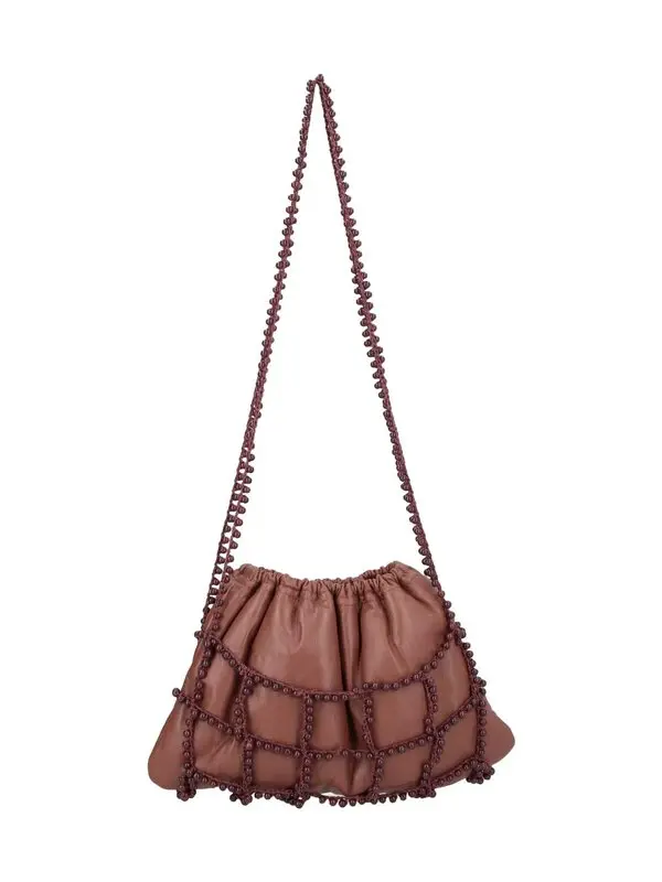 ALYSI Beaded Shoulder Bag - Brown