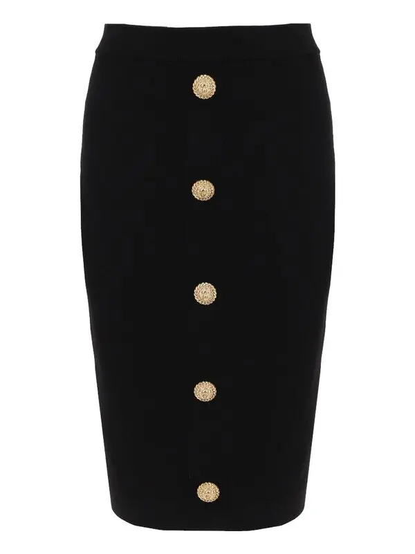 Balmain Midi Skirt With Jewel Buttons - Black