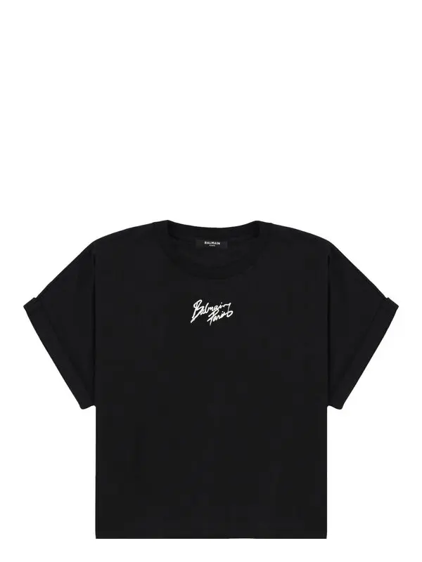 Balmain Logo Cropped T-shirt - Black