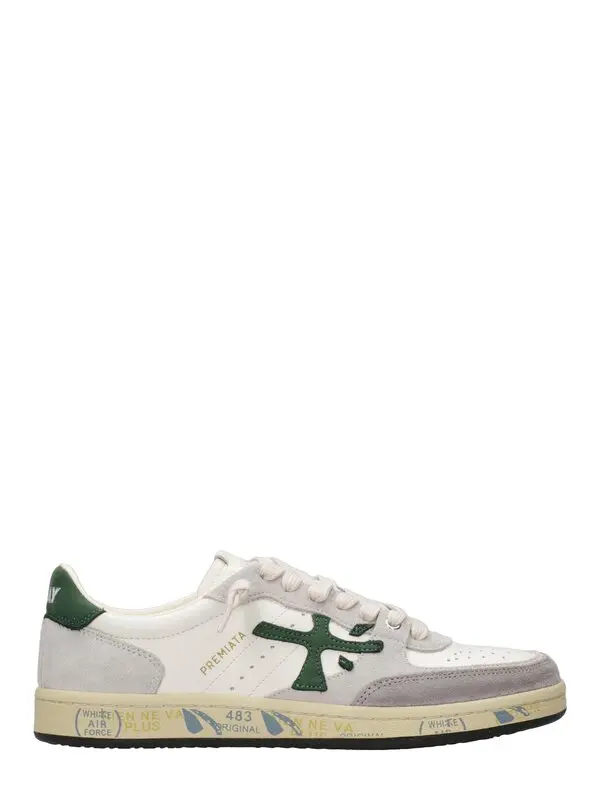 Premiata Leather And Suede Sneakers - Bianco+oliva