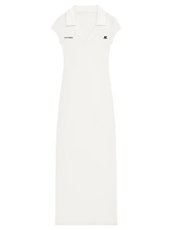 COURREGES Long Sports Polo Shirt Dress - White