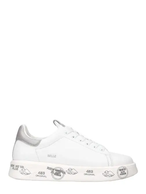 Premiata Leather Sneakers With Graphic Sole - White