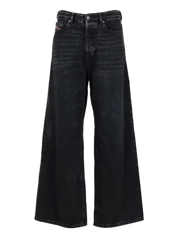 DIESEL® Relaxed Fit Low Waist Wide Leg Jeans - Denim Nero
