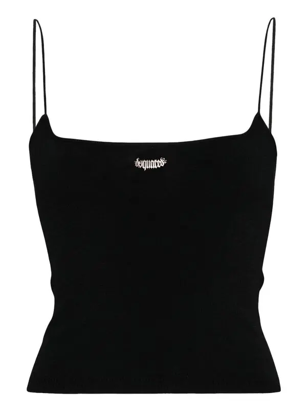 Dsquared2 Logo Plaque Knit Crop Top - Black