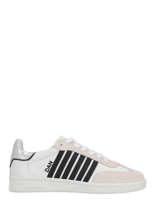 Dsquared2 Lace Up Low Top Sneakers - Bianco+nero+argento