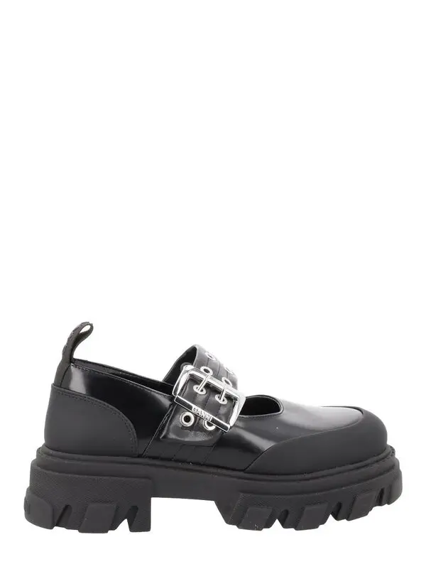 GANNI Ballerina With Logo Buckle - Black