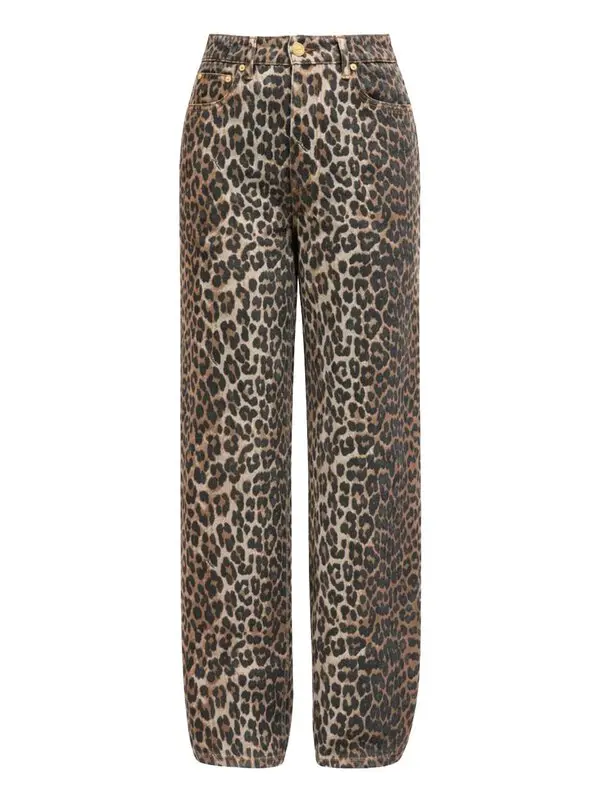 GANNI Lari Leopard Print Wide Leg Jeans - Animalier