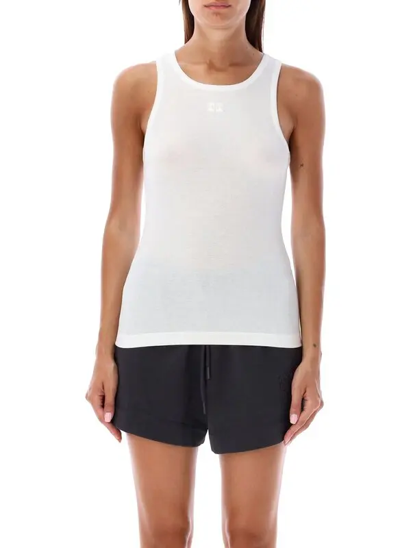GANNI Ribbed Cotton Tank Top - Bianco