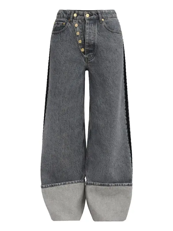 GANNI Double Fly Wide Leg Jeans - Charcoal