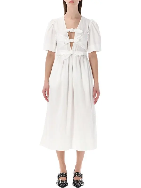 GANNI Dress With Tie Bands - Birght White
