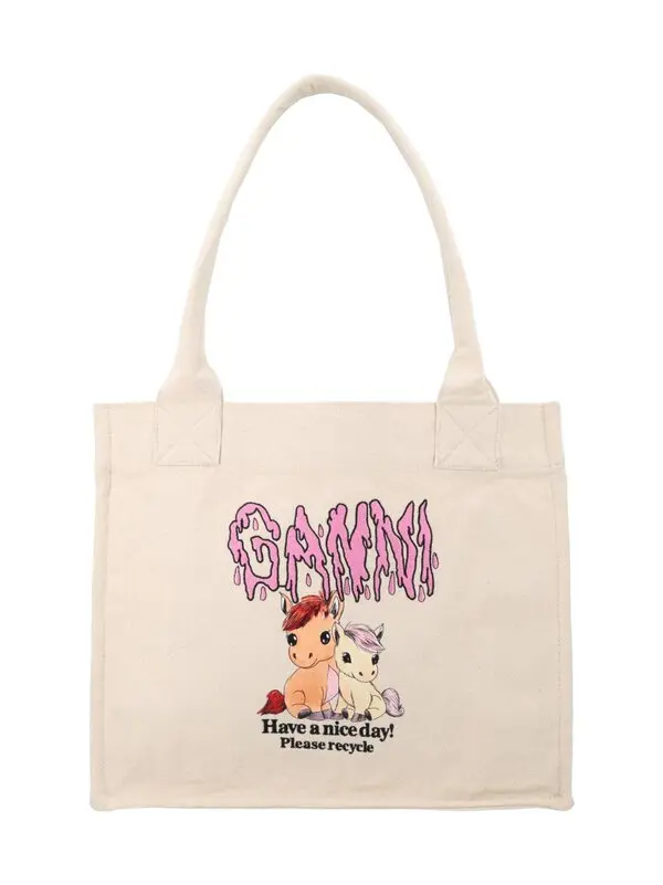 GANNI Printed Tote Bag - White