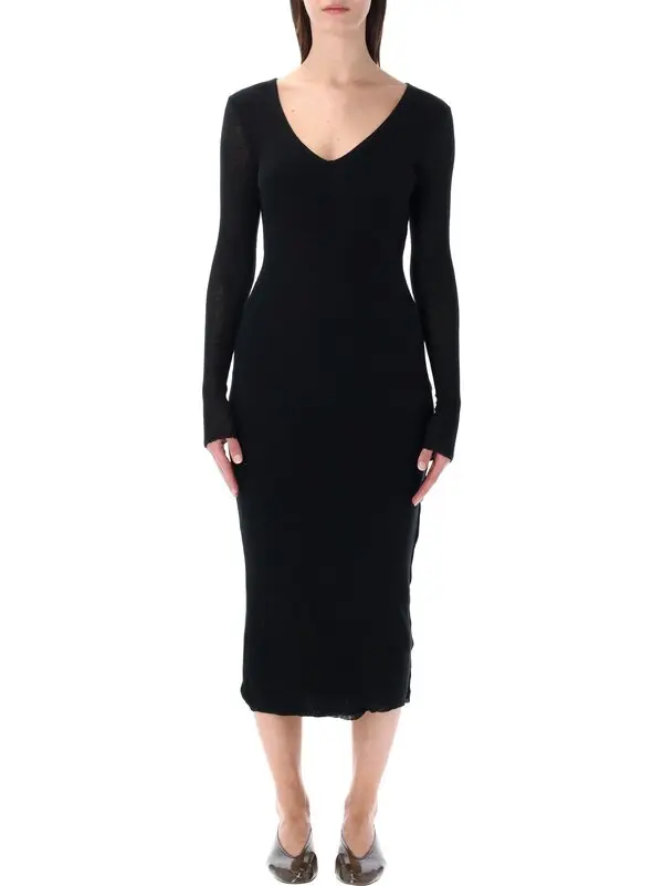 JAMES PERSE Cotton Cashmere Rib Deep V-neck Dress - Black
