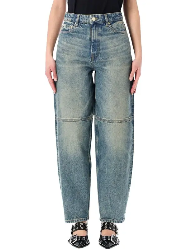 GANNI Mid-rise Barrel Leg Jeans - Mid Blue Vintage