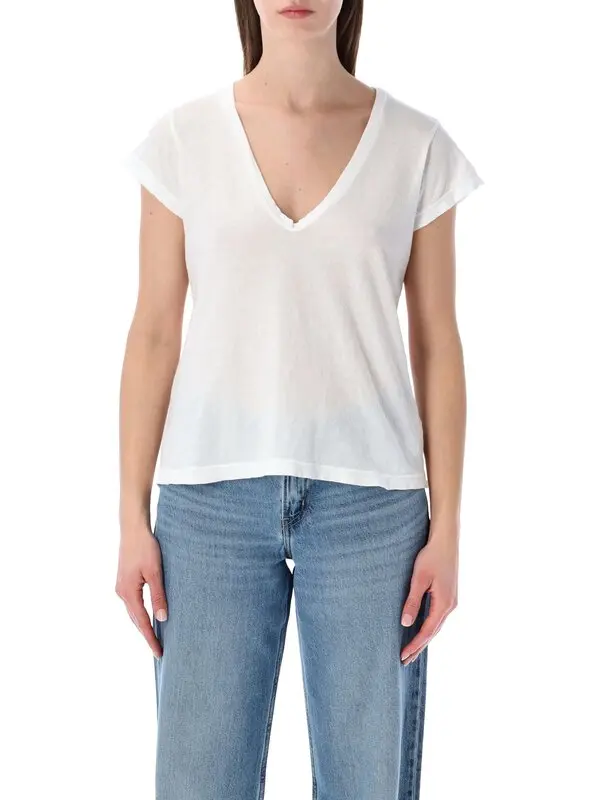 JAMES PERSE Cotton Deep V-neck T-shirt - White