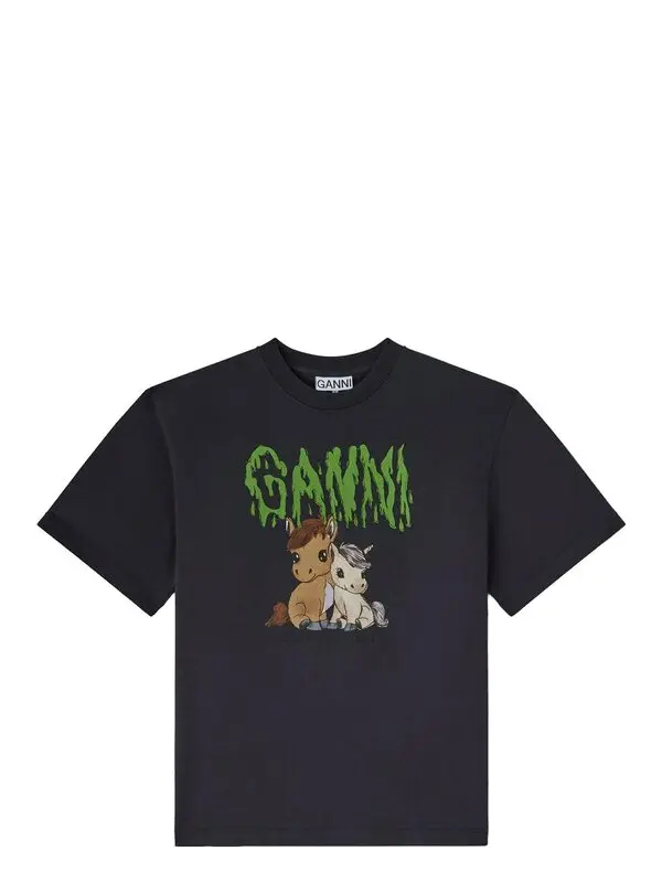 GANNI Cotton Graphic T-shirt - Charcoal