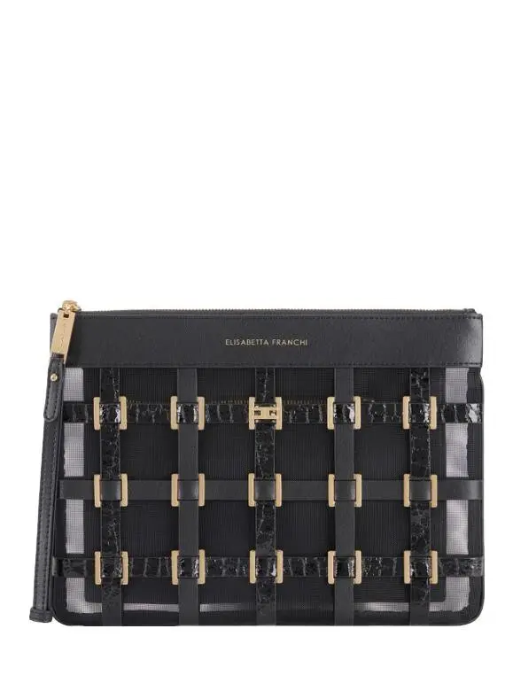 Elisabetta Franchi Mesh Pouch With Ring Detail - Black
