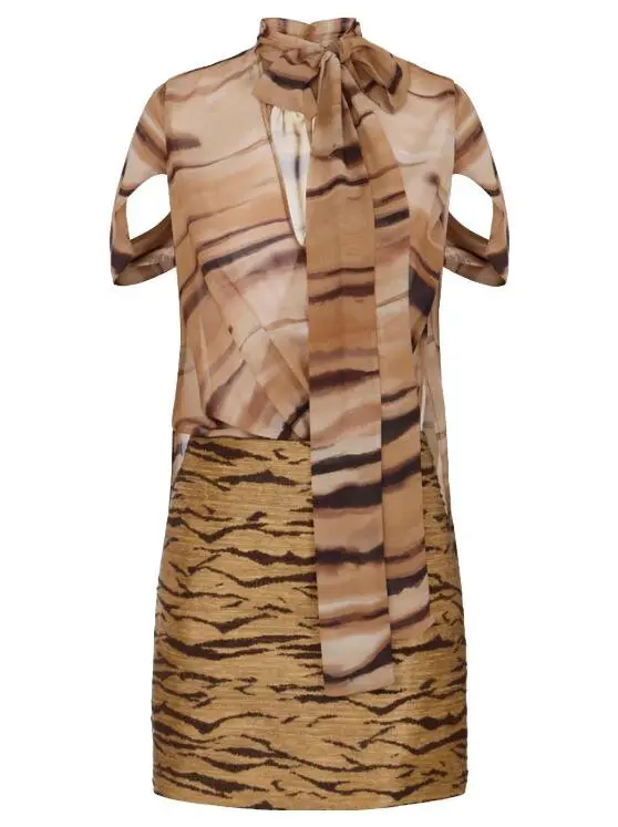 Elisabetta Franchi Bi-material Mini Dress - Camel