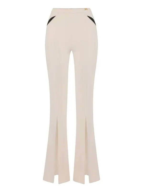Elisabetta Franchi Crepe Trousers With Cutouts And Slits - Burro/nero
