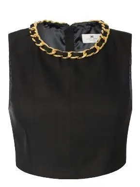 Elisabetta Franchi Top With Jewel Chain - Black