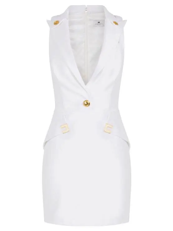 Elisabetta Franchi Double Layer Stretch Crepe Mini Dress - Ivory