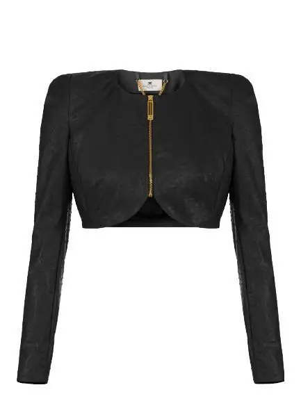 Elisabetta Franchi Ostrich-effect Textured Print Jacket - Black