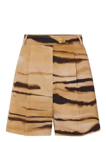 Elisabetta Franchi Tiger Print Drill Shorts - Camel