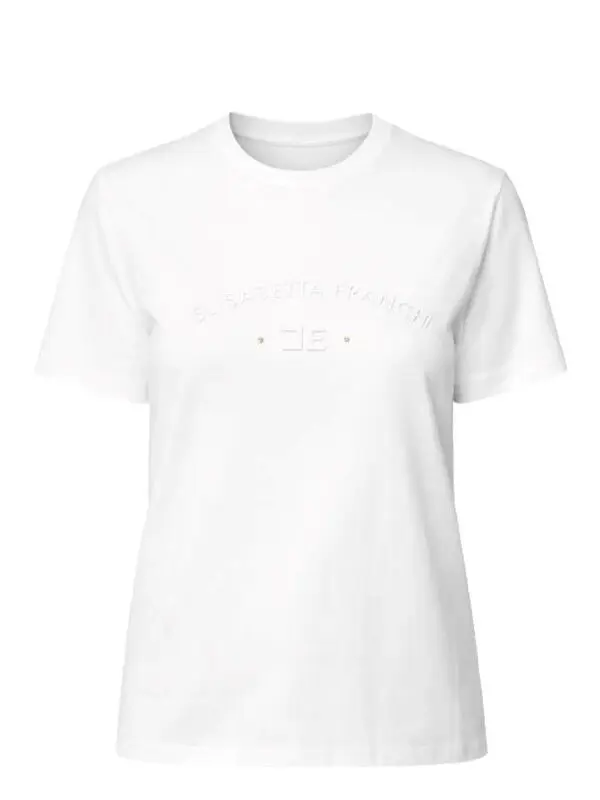 Elisabetta Franchi Logo Embroidered T-shirt - Gesso