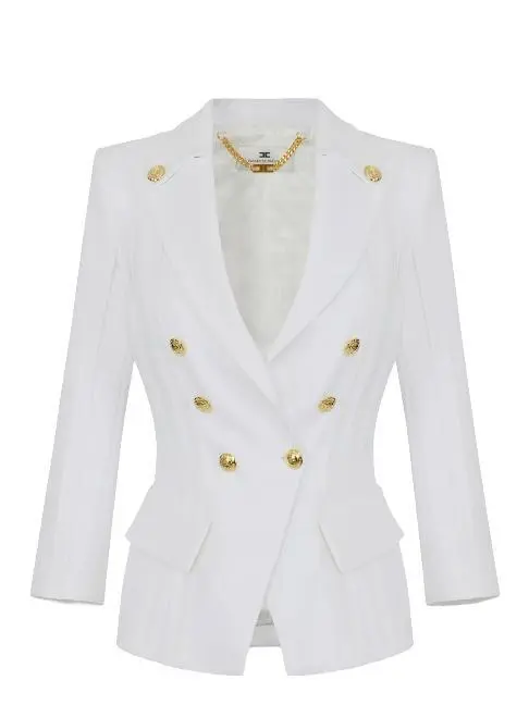 Elisabetta Franchi Double-stretch Crepe Jacket With Raw Cut Patterns - Ivory