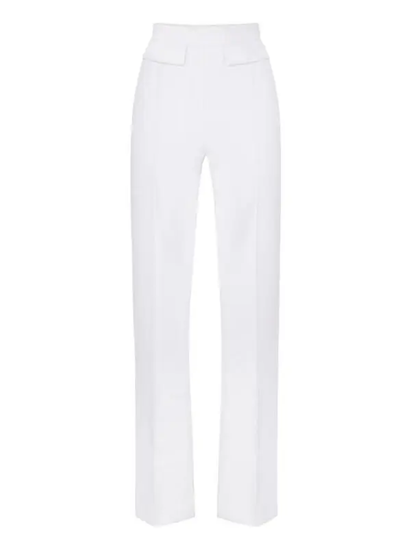 Elisabetta Franchi Double-stretch Crepe Trousers With Embroidered Logo - Ivory