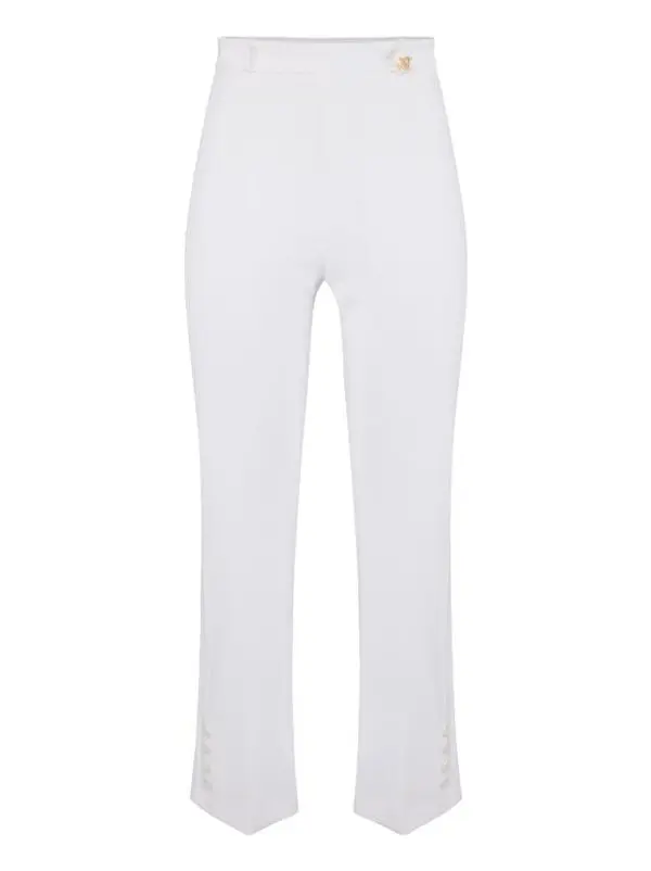 Elisabetta Franchi Double Stretch Crepe Trousers With Buttoned Slits - Ivory
