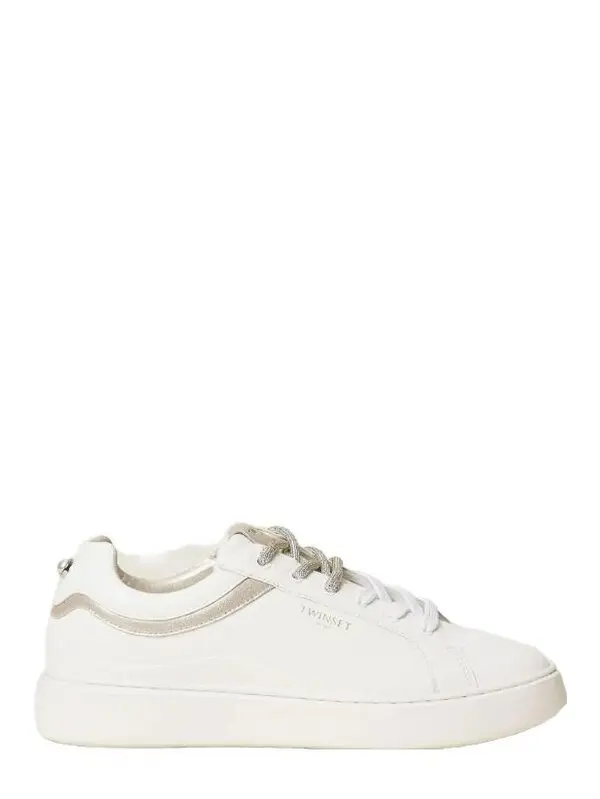 Twin-set Lace Up Sneakers With Contrasting Inserts - Bianco/platino