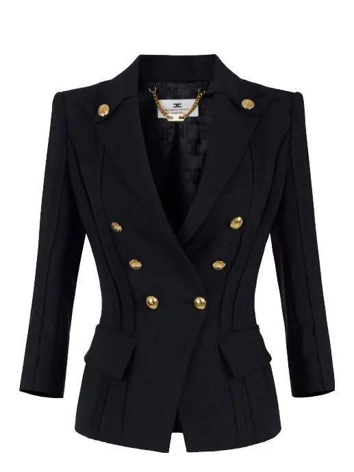 Elisabetta Franchi Double-stretch Crepe Jacket With Gold-tone Buttons - Black