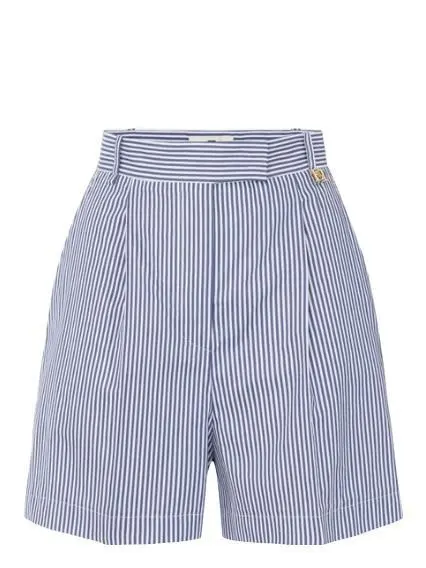 Elisabetta Franchi Striped Stretch Cotton Shorts - Blue