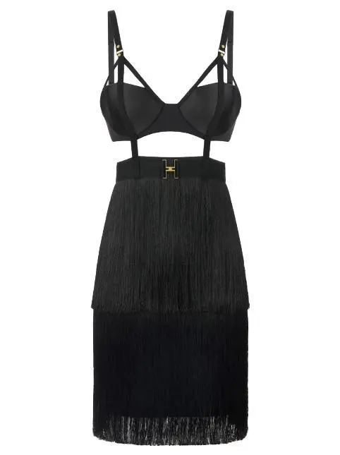Elisabetta Franchi Mini Dress With Fringes - Black