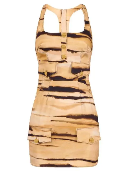 Elisabetta Franchi Tiger Print Mini Dress - Camel