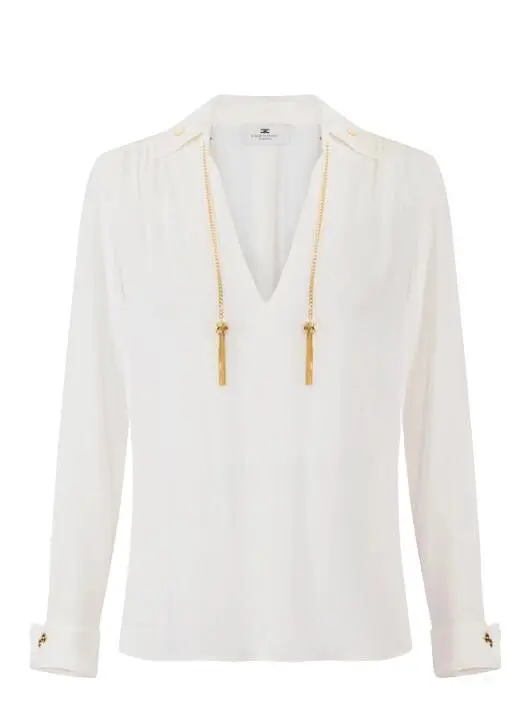 Elisabetta Franchi Georgette Shirt With Jeweled Tassels - Ivory