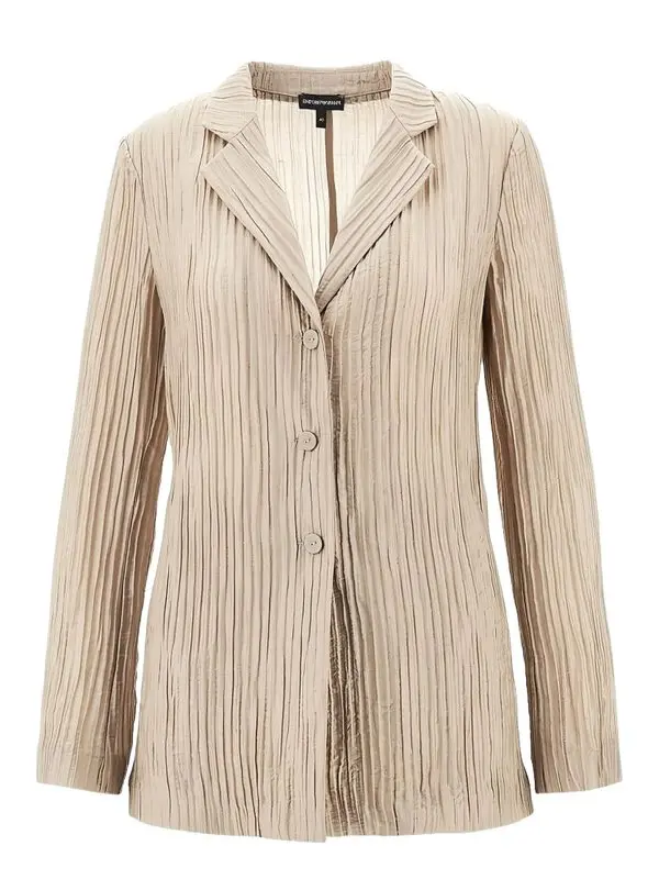Emporio Armani Single-breasted Pleated Blazer - Beige