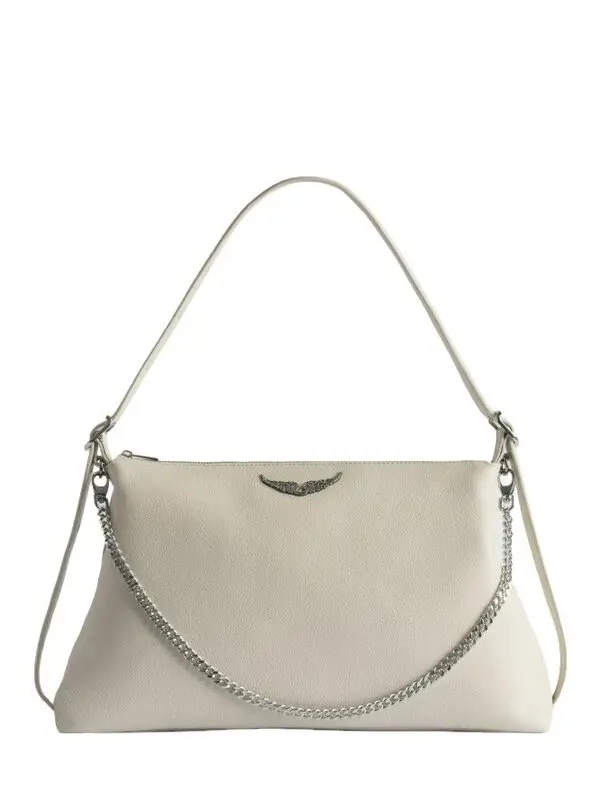 Zadig&Voltaire Leather Shoulder Bag With Chain And Rhinestone Wing - Beige