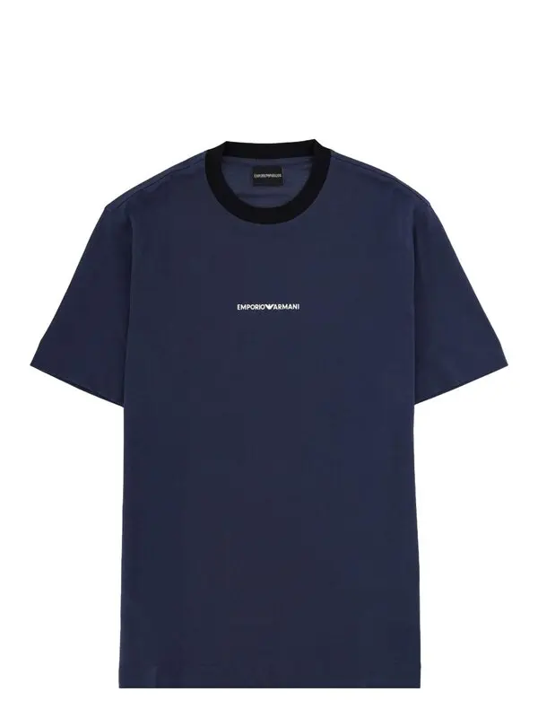 Emporio Armani T Shirt With Logo And Embroidery - Blue