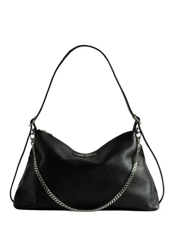 Zadig&Voltaire Grained Leather Bag With Chain And Rhinestone Wing - Black