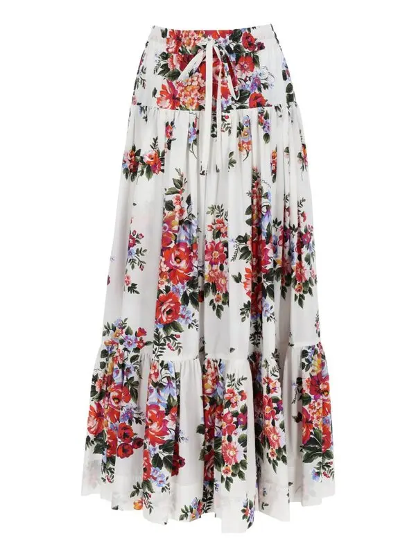 Dolce & Gabbana Long Skirt With Floral Print - White