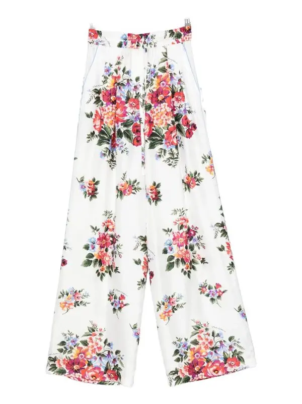 Dolce & Gabbana Floral Print Silk Pants - White