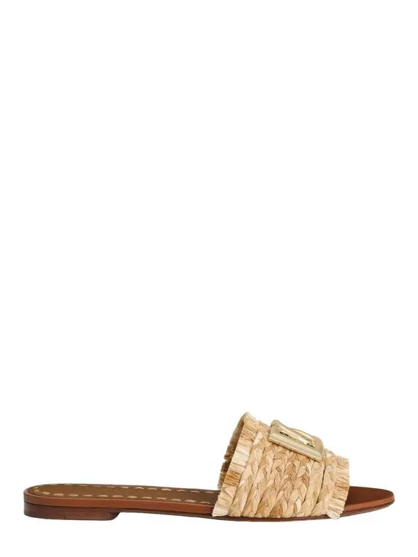 Dolce & Gabbana Dg Logo Raffia Slides - Beige